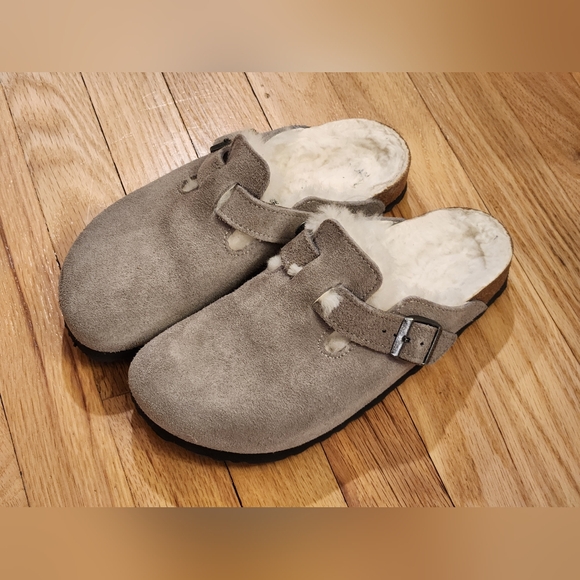 Birkenstock | Shoes | Birkenstock 38 Boston Gray Suede Clogs With ...